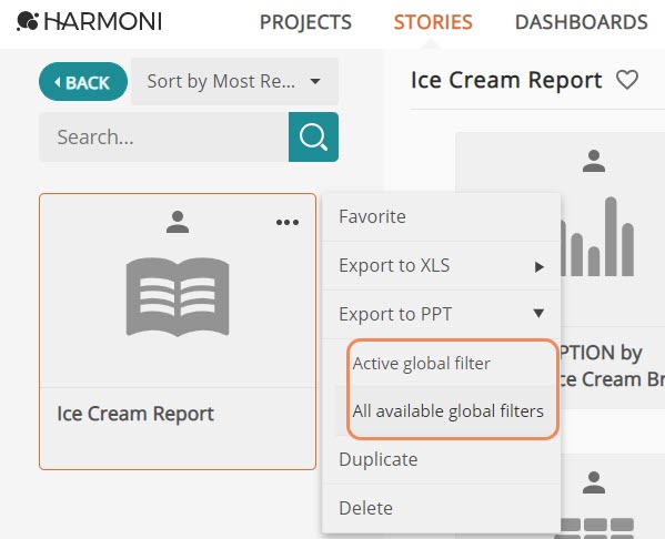 Global Filters - Exporting Stories – Harmoni Online