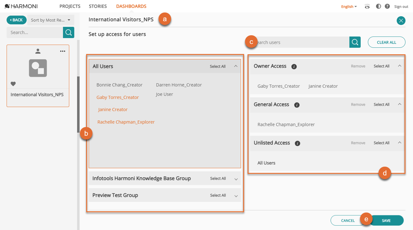 Sharing your Dashboards – Harmoni Online